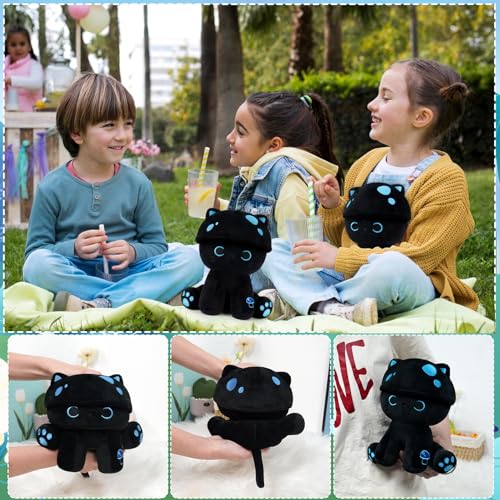 JIZWPOOM Black Cat Plush Toy, 9in Cute Mushroom Cat Stuffed Animals Mushroom Pillow, Stuffed Mushroom Cat Plushie, Soft Mushroom Cat Plush Gift for Kids, Brithday Christmas Decor