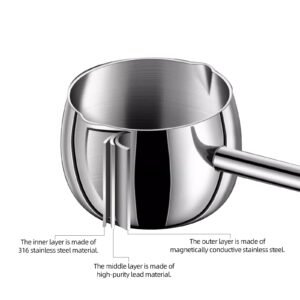 SSYSHANGSYAButter Warmer - Multi-Function Stainless Steel Pot for Milk Heating, Turkish Coffee, and Chocolate Melting, with Dual Pour Spout and Heat-Resistant Handle (10oz/300ml)