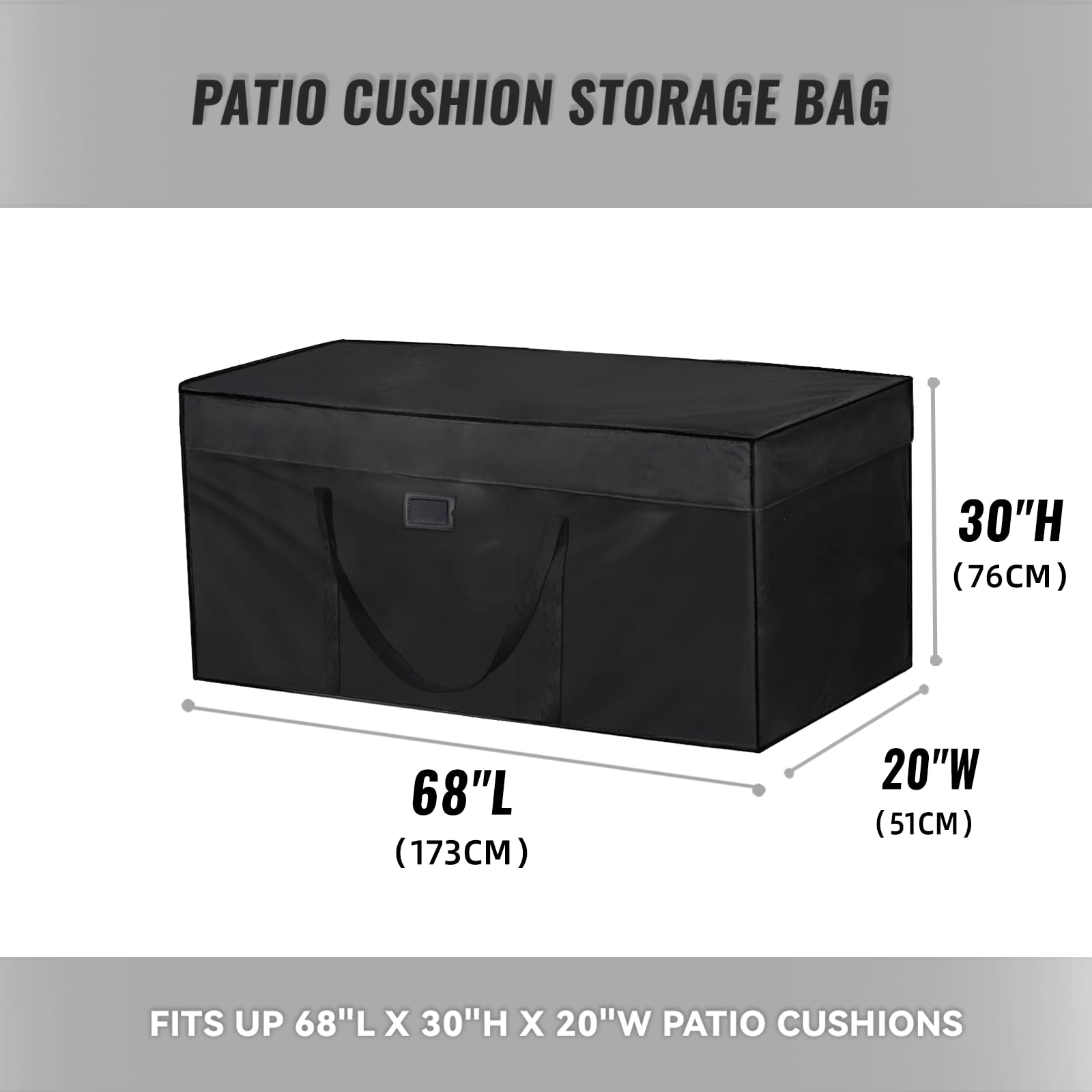 Outdoor Patio Cushion Storage Bags 68Inch 600D Waterproof Extra Large Patio Furniture Cover Cushion Storage Bag with Handle and Zipper for Garden Pillow Seat Pads Protective Cover