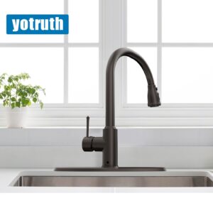 yotruth Gray Kitchen Faucets with Pull Down Sprayer, Single Handle High Arc Stainless Steel Kitchen Sink Faucet with Deck for RV Farmhouse