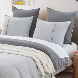 DAUAOTO California King Size Duvet Cover Set 104"X96" Washed Cotton Bedding Reverse to Yarn-Dyed Stripe, Gray