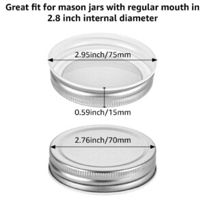 LOYORTY 50 pcs Regular Mouth Mason Canning Jar Lids, Reusable Metal Lids for Mason Jar, Leak Proof Secure Mason Storage Cover Caps (Silver)