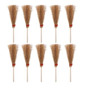 10 pcs mini witch straw brooms wooden mini broom party decoration costume props photo props mini furniture halloween decoration