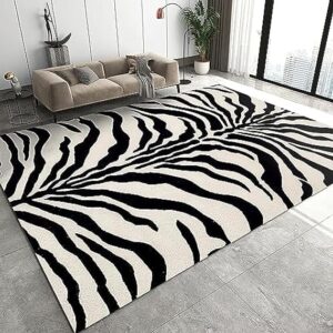 Modern Abstract Black and White Zebra Pattern Carpet, Simple Irregular Geometric Striped Art Home Decoration Carpet, Non-Slip Easy to Clean Carpet for Living Room Bedroom Office-4ft x 6ft