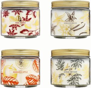 bellevue luxury candles, natural soy wax, essential oils, long-lasting burn, luxurious fragrances, 4 pcs