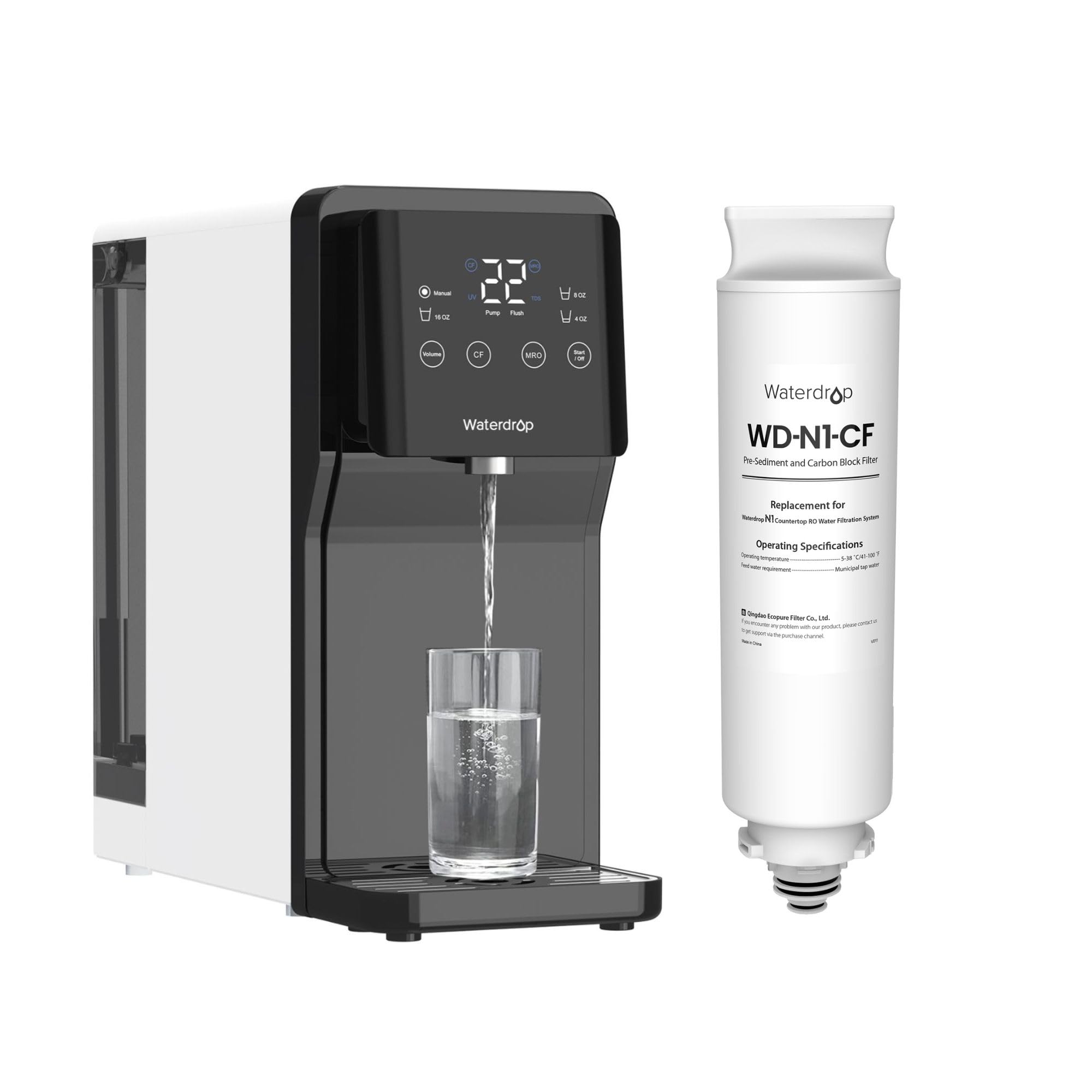 Waterdrop WD-N1-CF Water Filter, Replacement for N1 Countertop Reverse Osmosis System, 6-Month Lifetime