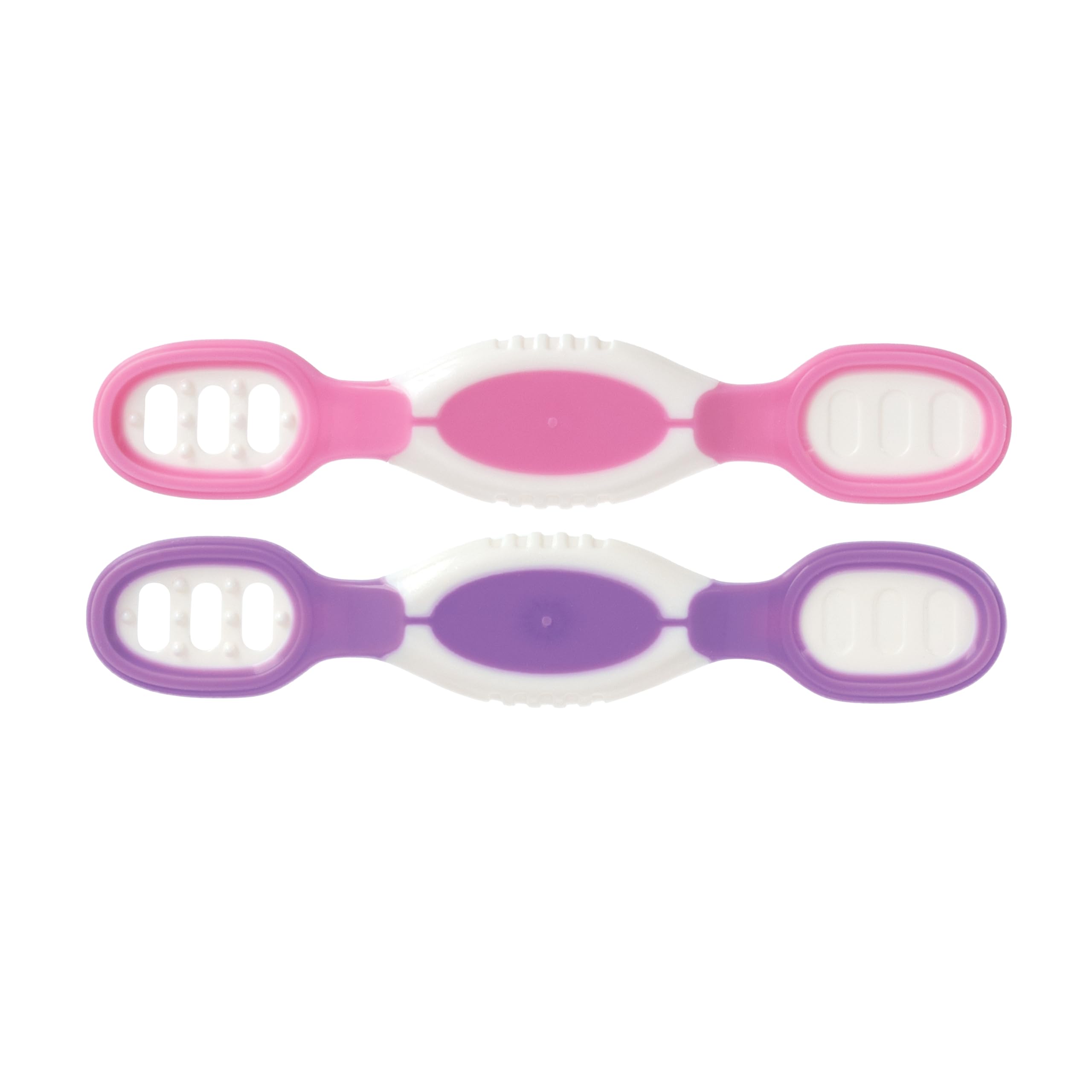 Nuby Dip & Scoop Spoons - (2-Pack) Baby Led Weaning Spoons for Babies - 6+ Months - Purple and Pink