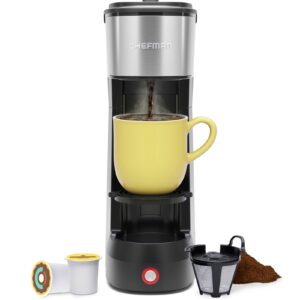 chefman single serve coffee maker, k cup coffee machine: compatible with k-cup pods and ground coffee, brew 6 to 14oz cup drip coffee maker, cup lift, filter included