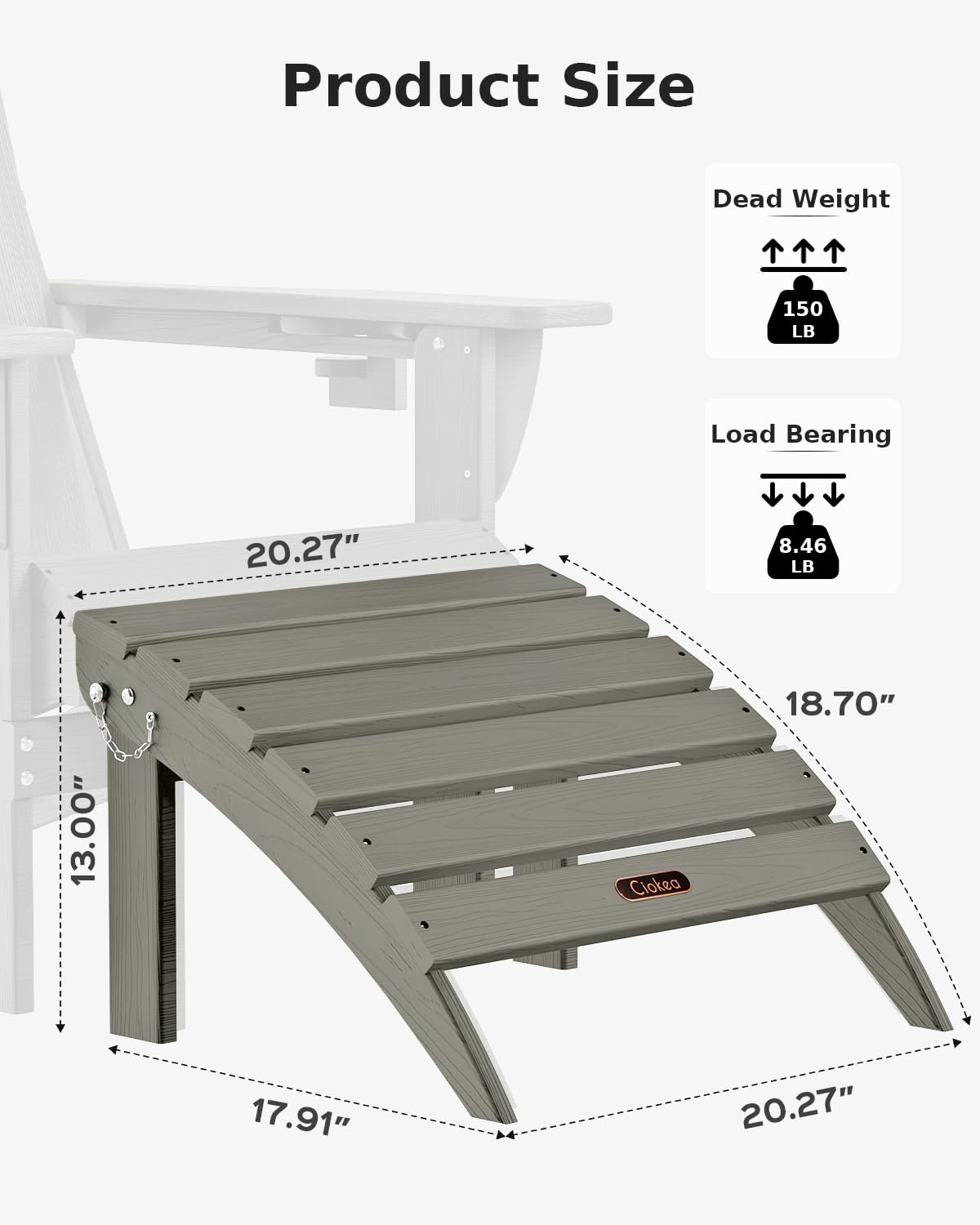 Ciokea Plastic Folding Footstool for Deck Backyard Patio Outdoor Poolside Porch Lawn Indoor, Grey