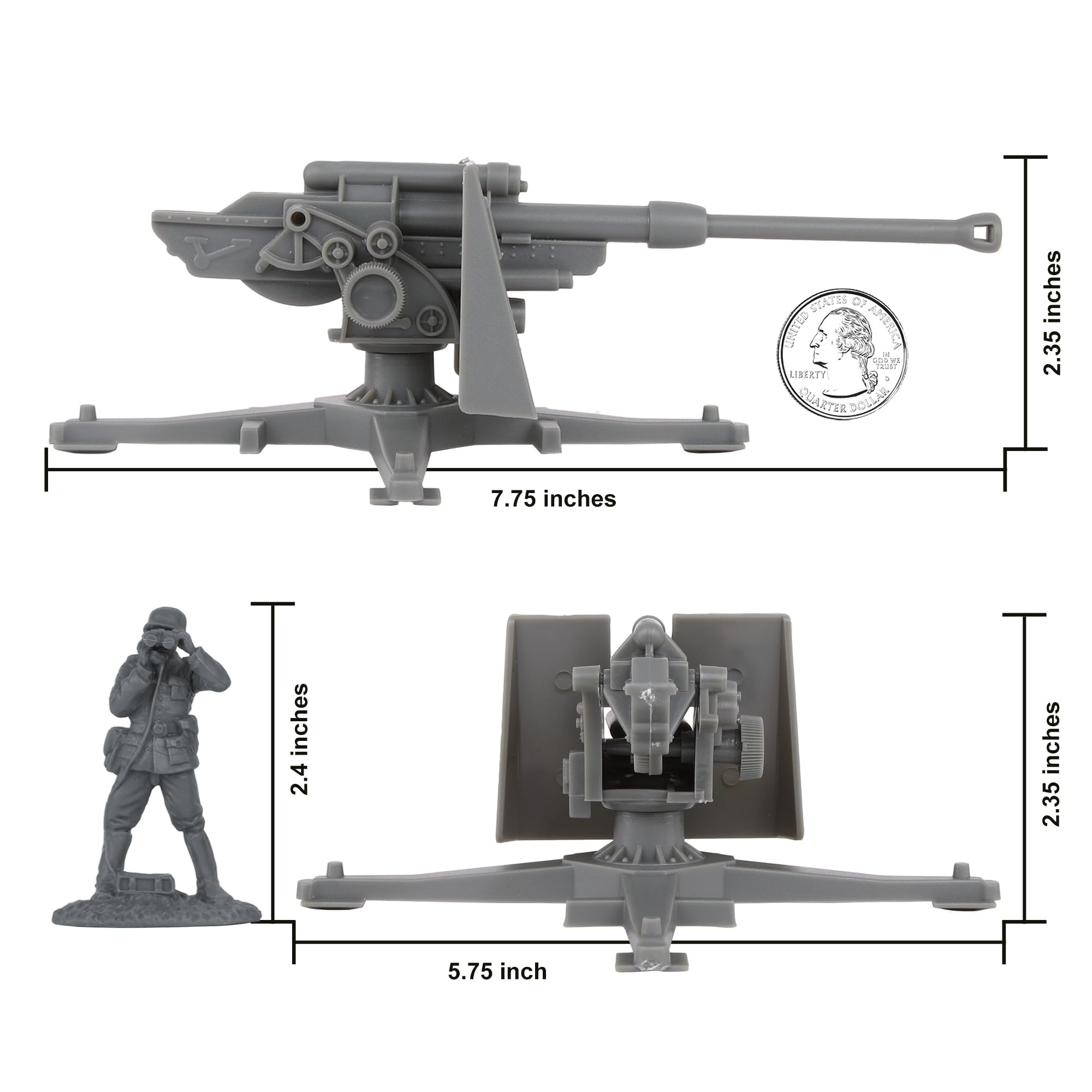 BMC CTS WW2 German 88mm Flak Artillery & Crews - 15pc Gray Army Men Accessories