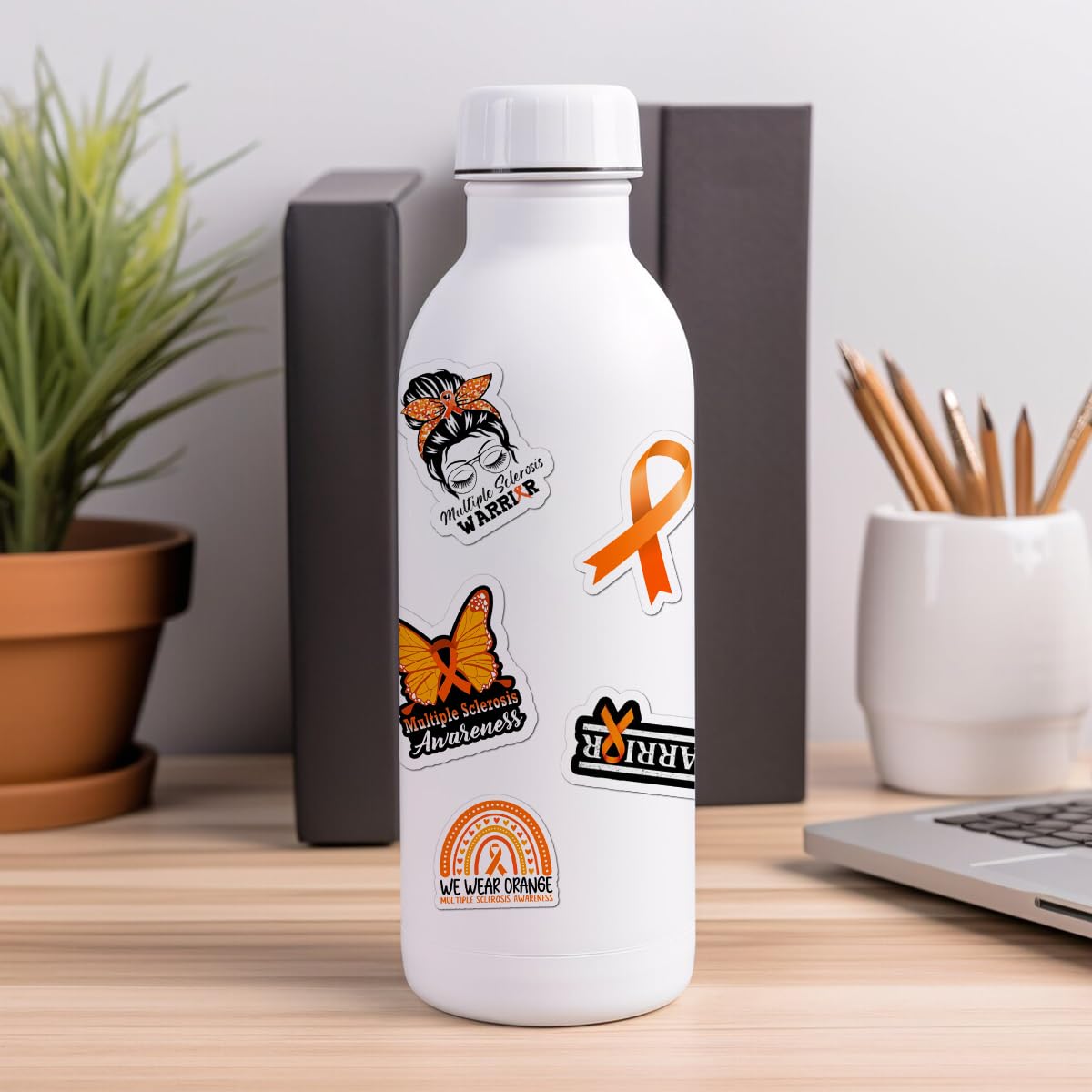 50 Pack Pcs Multiple Sclerosis Awareness Orange Ribbon Stickers for Water Bottles Waterproof Vinyl Laptop Luggage Inspirational Sticker Packs Teens Adults Aesthetic Small Decals