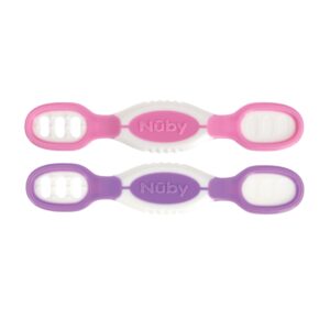 nuby dip & scoop spoons - (2-pack) baby led weaning spoons for babies - 6+ months - purple and pink