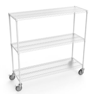 white 3 tier nsf metal shelf wire shelving unit, 18"d x 48"l x 54"h - 3000lbs heavy duty adjustable wire rack with 5in wheels and shelf liners for garage kitchen office garage utility storage rack