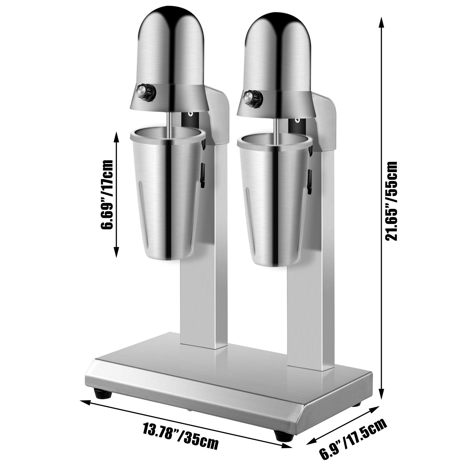 VEVOR Milkshake Maker, Double-Head Milkshake Machine, 280W x 2 Milkshake Mixer, Malt Maker with 800ml Cups (Stainless Steel/PC), 2-Speed Electric Milk Shake Machine, 36000RPM Drink Mixer