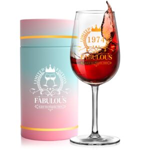 jmpoy 50th birthday gifts for her, 1974 vintage wine glass 50th birthday gifts for women, funny 50 years old birthday gifts idea birthday decorations for women, friends, daughter, sister - turning 50