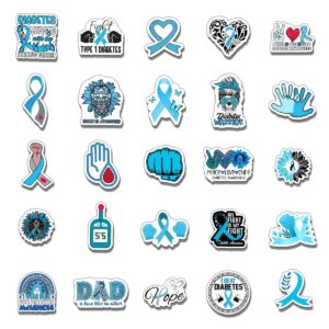 50 Pack Pcs Type One Diabetes Awareness Ribbon Stickers for Water Bottles Waterproof Vinyl Laptop Funny Inspirational Sticker Packs Bulk Set Teens Adults Aesthetic Small Decals