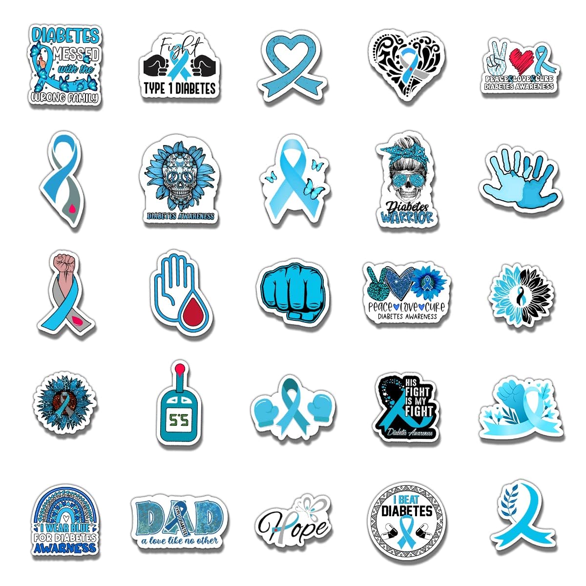 50 Pack Pcs Type One Diabetes Awareness Ribbon Stickers for Water Bottles Waterproof Vinyl Laptop Funny Inspirational Sticker Packs Bulk Set Teens Adults Aesthetic Small Decals