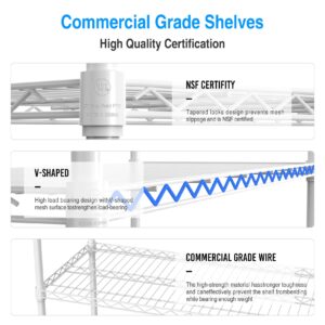 White 3 Tier NSF Metal Shelf Wire Shelving Unit, 18"D x 48"L x 54"H - 3000lbs Heavy Duty Adjustable Wire Rack with 5in Wheels and Shelf Liners for Garage Kitchen Office Garage Utility Storage Rack