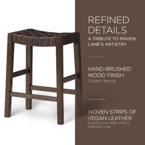 Maven Lane Emerson 26 Inch Tall Counter Height Backless Saddle Barstool in Weathered Brown Wood Finish with Marksman Saddle Vegan Leather Seat