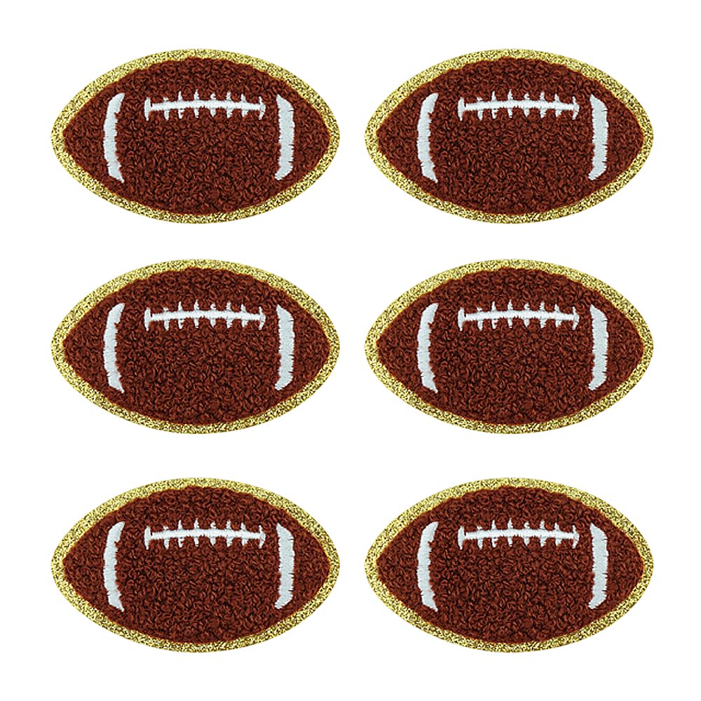 SaktopDeco 6 PCS Football Patch Chenille Football Iron On Patches Gold Edges Football Embroidered Patches for DIY Sew Making Clothes