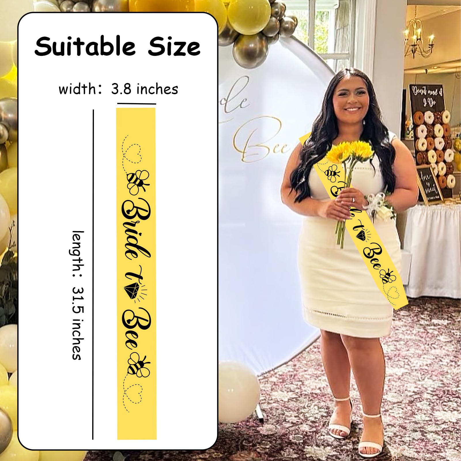 JOYMEMO Bride To Bee Sash for Bridal Shower - Bee Bachelorette Party Decorations, Bride To Bee Bridal Shower Party Decor, Bee Themed Engagement Wedding Party