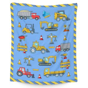 construction truck blanket gift - 40 x 50 inches cute excavator throw blanket for trucks lovers, kids, boys & men - blue soft fuzzy blankets for bed, couch & travel