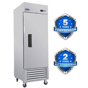 orikool 27" w commercial refrigerator upright, 33℉ ~ 40℉ stainless steel reach-in refrigerator, 3 adjustable shelves, led lighting, 23 cu.ft