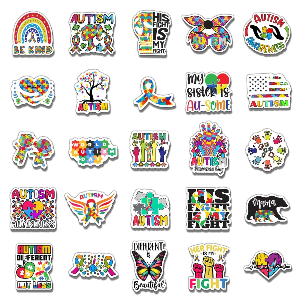 50 Pack Pcs Autism Awareness Stickers for Water Bottles Waterproof Vinyl Laptop Luggage Phone Case Cars Inspirational Sticker Packs Bulk Adults Teens Kids Aesthetic Small Decals