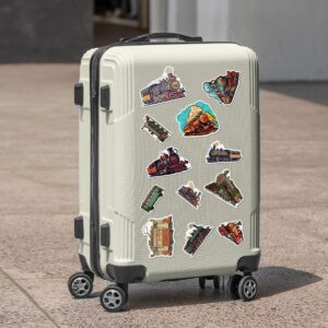 50 Pack Pcs Vintage Train Stickers for Water Bottles Waterproof Vinyl Laptop Luggage Scrapbooking Transportation Sticker Packs Bulk Set Adults Teens Boys Aesthetic Small Decals