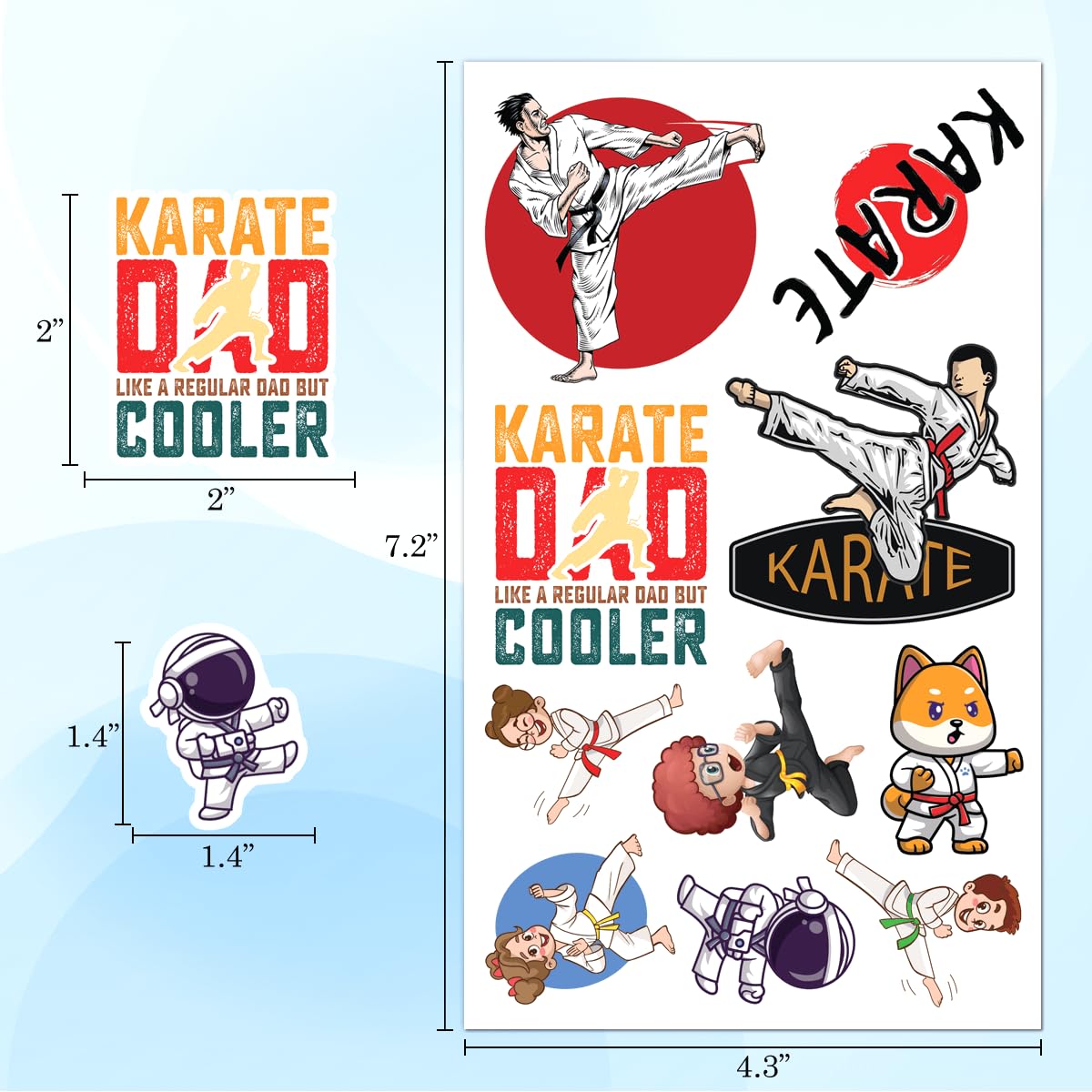 50 Pack Pcs Karate Stickers for Water Bottles Waterproof Vinyl Luggage Laptop Scrapbooking Funny Sports Taekwondo Sticker Packs Set Bulk Teens Adults Boys Aesthetic Small Decals