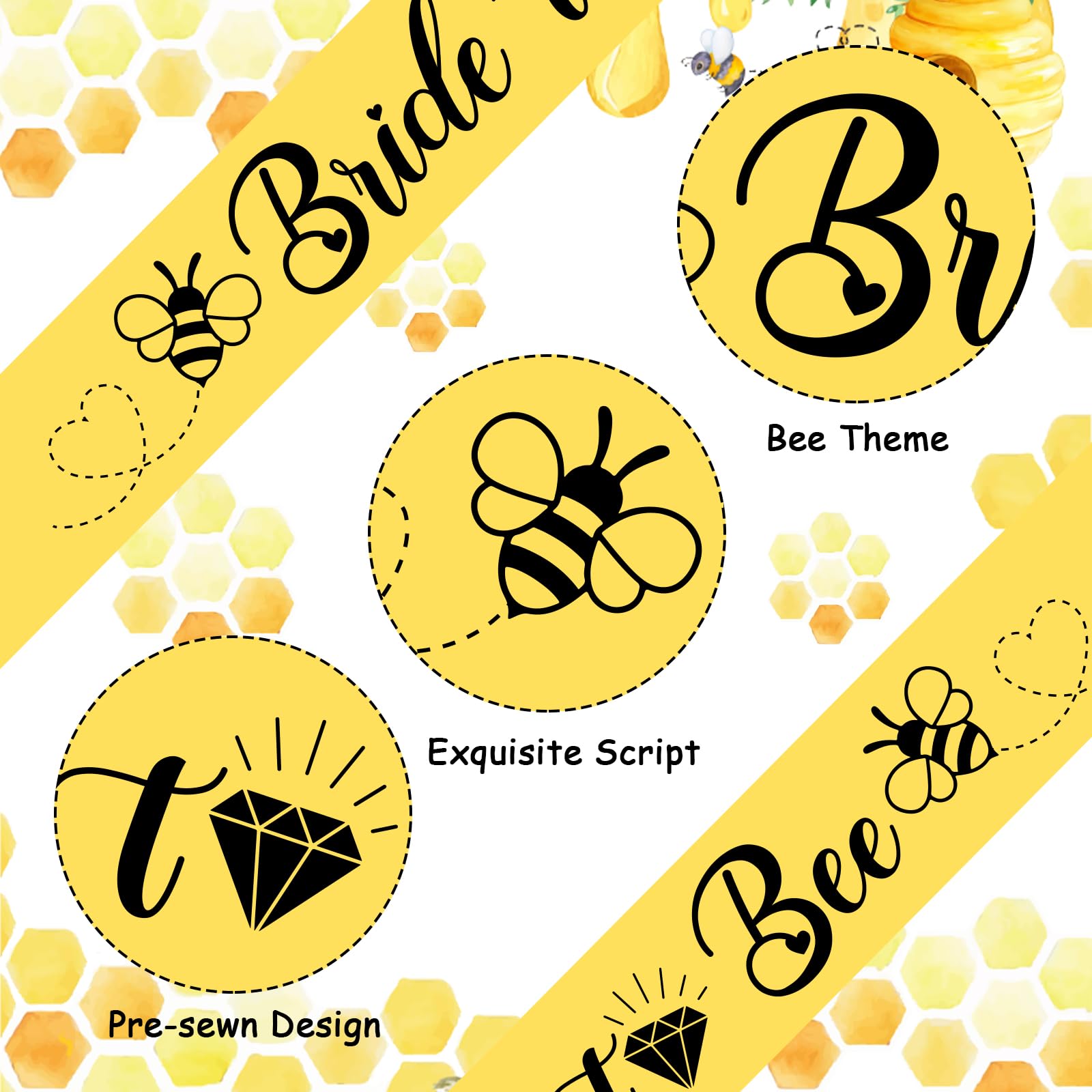 JOYMEMO Bride To Bee Sash for Bridal Shower - Bee Bachelorette Party Decorations, Bride To Bee Bridal Shower Party Decor, Bee Themed Engagement Wedding Party