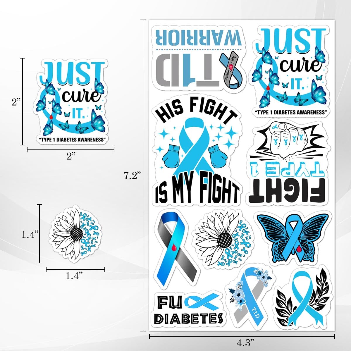 50 Pack Pcs Type One Diabetes Awareness Ribbon Stickers for Water Bottles Waterproof Vinyl Laptop Funny Inspirational Sticker Packs Bulk Set Teens Adults Aesthetic Small Decals