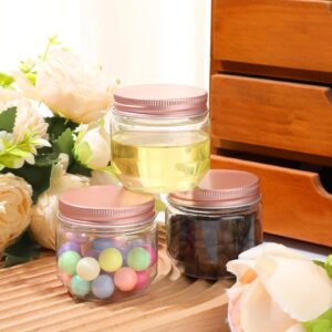 Maxcheck 105 Pcs 3 oz Wide Mouth Mason Jars Clear Plastic Jars with Lids Mini Storage Containers Bulk for Herb Jelly Wedding Favors Shower Party Favors(Rose Gold)