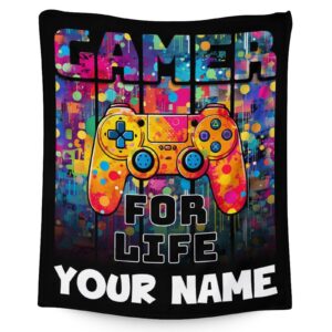 custom game blanket, gaming blanket for boys men, 60 x 50 inches flannel blanket, cool gamer blanket for bed bedding, game club, living room, sofa