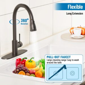 yotruth Gray Kitchen Faucets with Pull Down Sprayer, Single Handle High Arc Stainless Steel Kitchen Sink Faucet with Deck for RV Farmhouse