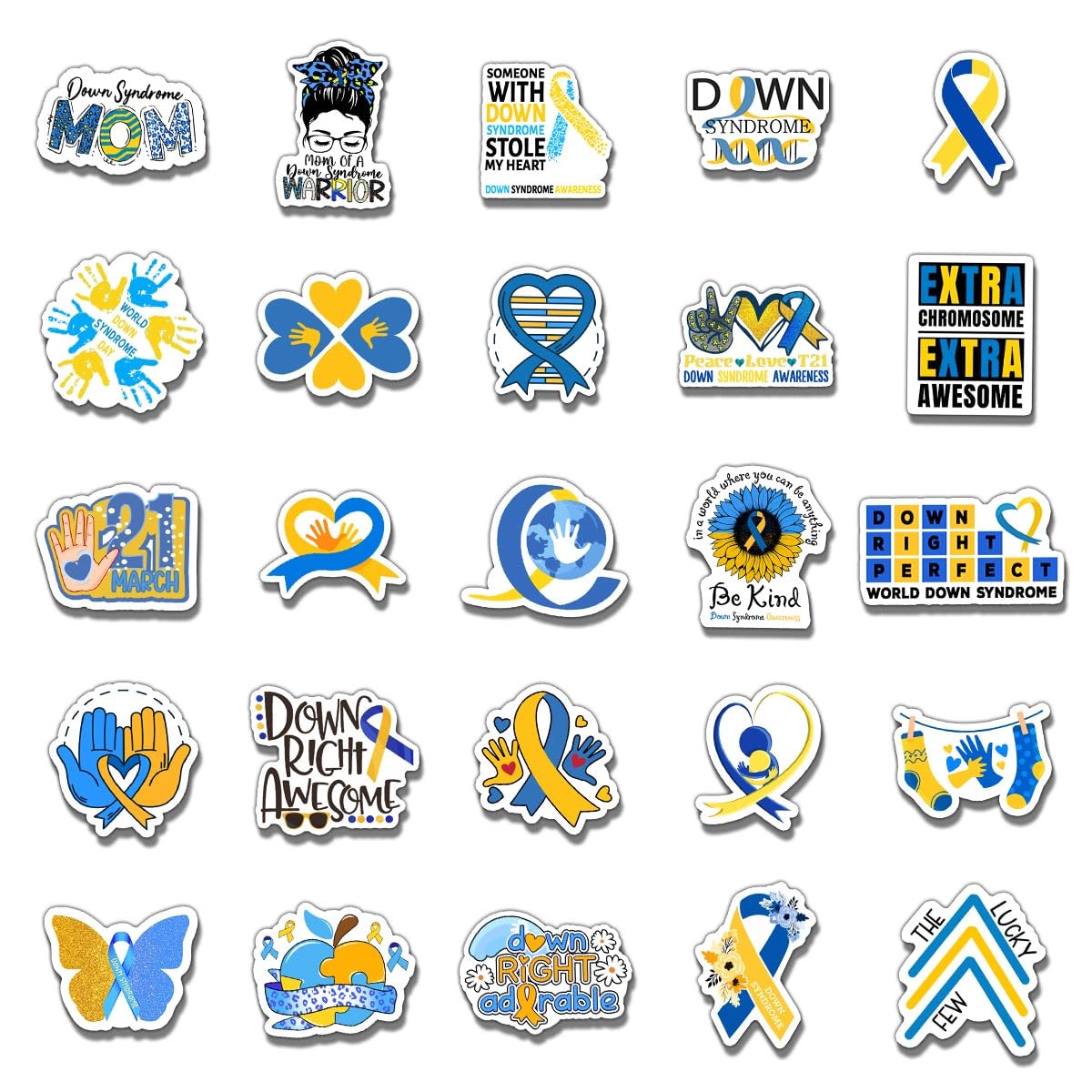 50 Pack Pcs Down Syndrome Awareness Ribbon Stickers for Water Bottles Waterproof Vinyl Laptop Luggage Inspirational Sticker Packs Adults Teens Girls Boys Aesthetic Small Decals