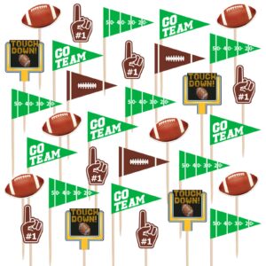 gatherfun 96pcs football themed toothpicks, cupcake toppers, cocktail picks for birthday party, game day, tailgate decorations