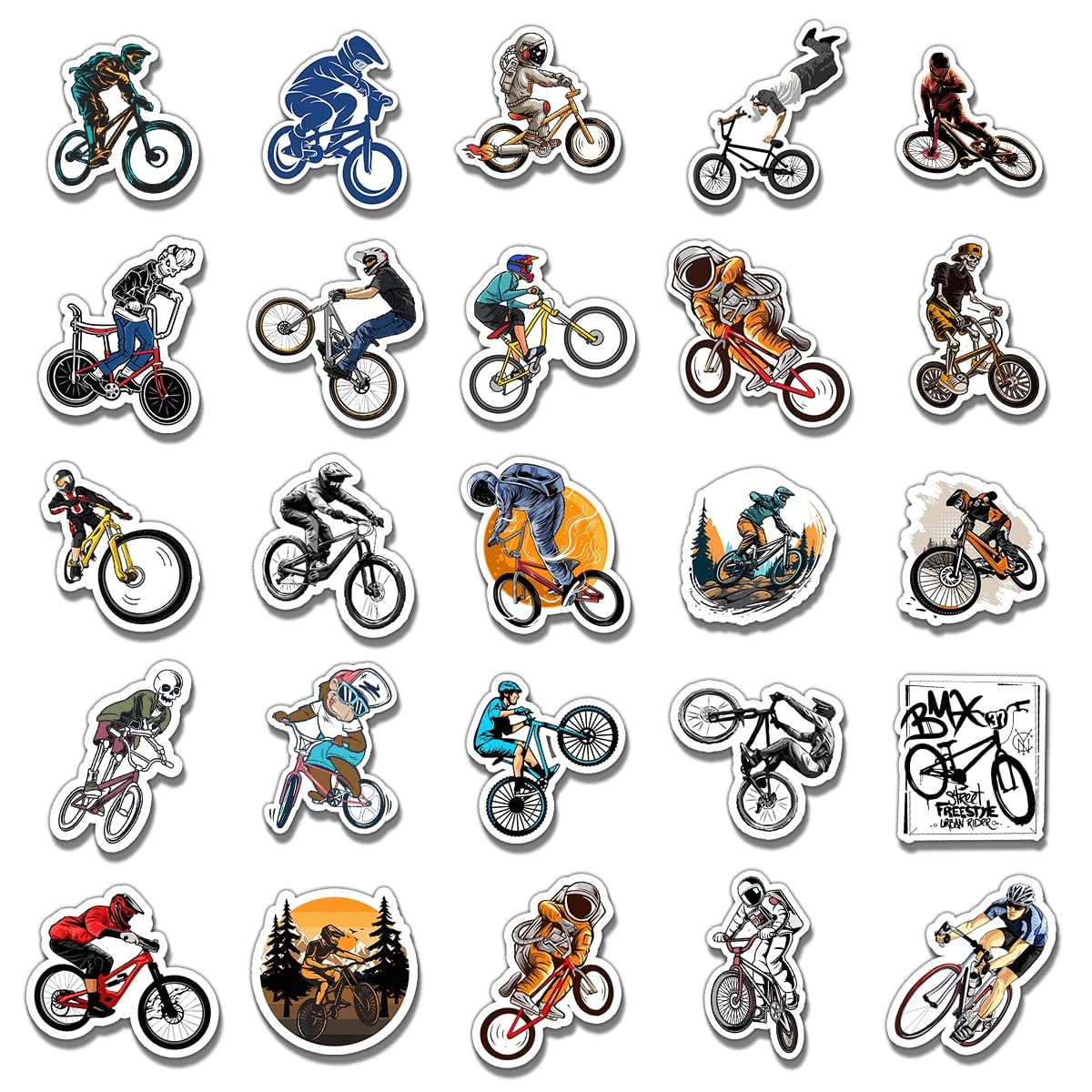 50 Pack Pcs BMX Bike Stickers for Water Bottles Waterproof Vinyl Laptop Luggage Scrapbooking Transportation Biking Sticker Packs Bulk Set Teens Adults Boys Aesthetic Small Decals