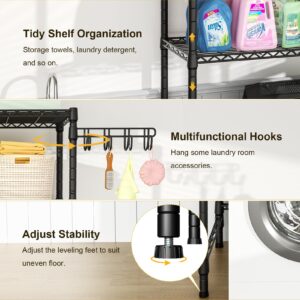 Ulif U8 Laundry Room Storage Organizer, Over The Washer and Dryer Storage Shelves for Laundry Organization, 35" W x 13.4" D x 76.2" H, Suit Washing Machine Width Within 32.6", Hold 304 lb, Black