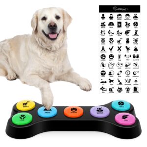 pwezon dog recordable training buttons, set of 7 colors, dog buttons for communication, dog speech training buzzers, loud clear already recorded words, adjustable volume