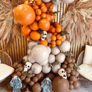 142pcs Burnt Orange Balloon Garland Arch Kit, Burnt Orange Brown Sand White Balloons for Fall Boho Baby Shower Birthday Little Pumpkin Thanksgiving Party Decorations