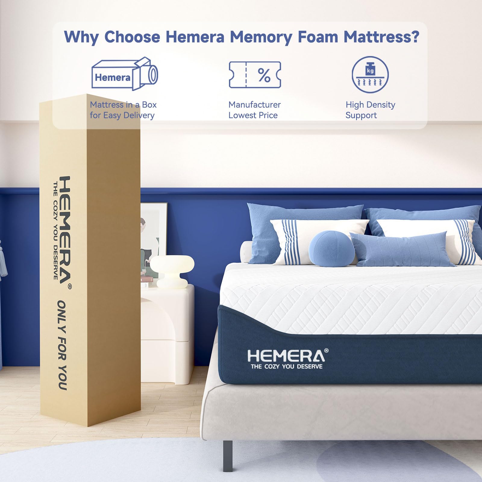 HEMERA Full Mattress, 12 Inch Green Tea Cooling Gel Memory Foam Mattress Full, Bed Mattress in a Box CertiPUR-US Certified, Supportive & Fiberglass Free, Washable Cover, Medium Firm, 75"*54"