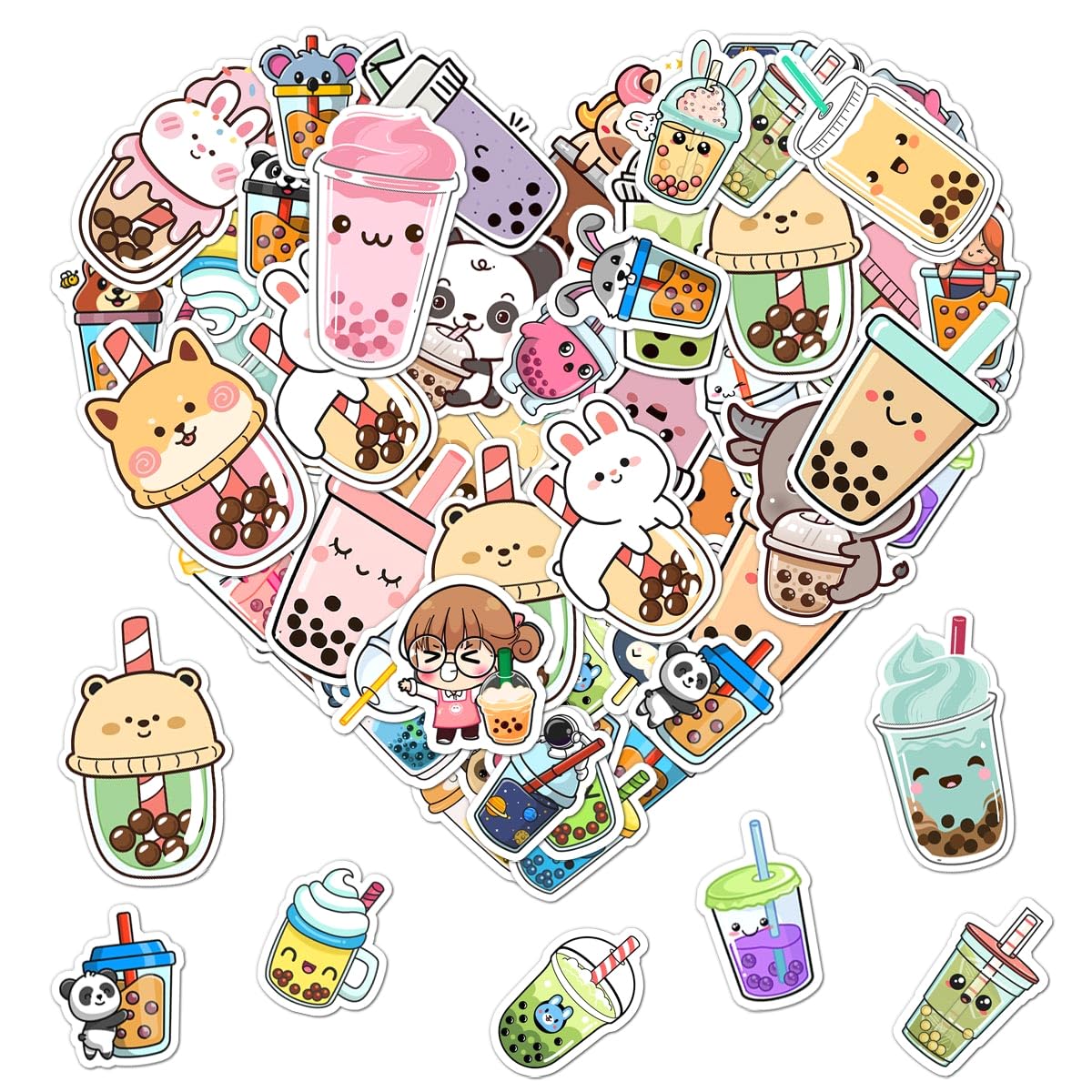 50 Pack Pcs Boba Bubble Tea Stickers for Water Bottles Waterproof Vinyl Laptop Luggage Helmet Cups Funny Cute Random Sticker Packs Teens Girls Adults Boys Aesthetic Small Decals