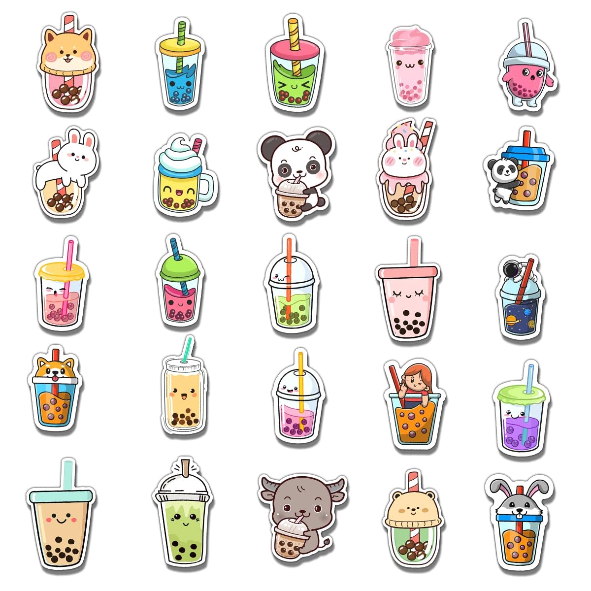 50 Pack Pcs Boba Bubble Tea Stickers for Water Bottles Waterproof Vinyl Laptop Luggage Helmet Cups Funny Cute Random Sticker Packs Teens Girls Adults Boys Aesthetic Small Decals