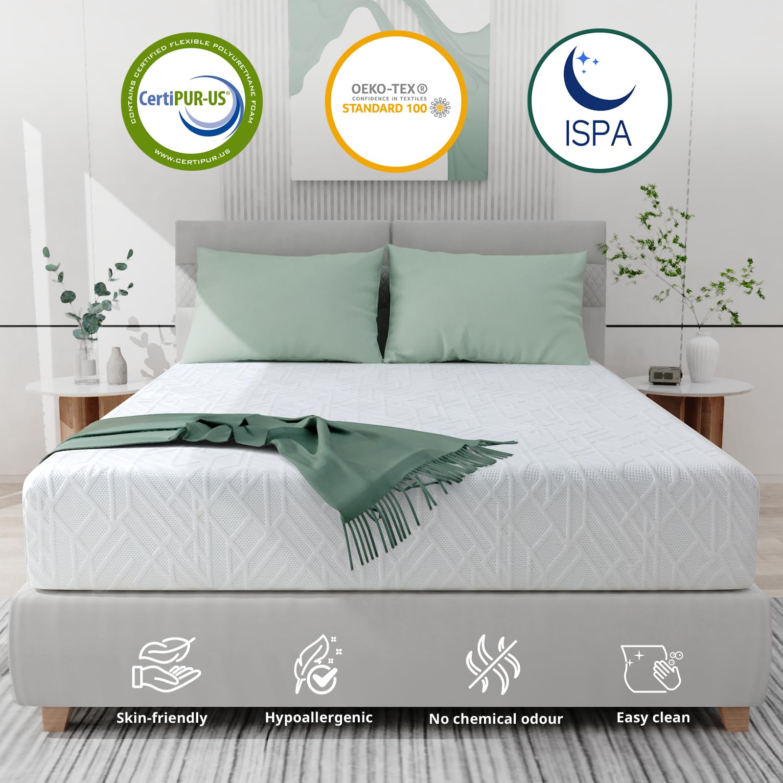 Wellos Queen Size Mattress 12 Inch Memory Foam Bed Mattress in a Box,CertiPUR-US Certified，Fiberglass Free Mattress, Cooling Gel Queen Mattress Medium Firm for Supportive & Pressure Relief