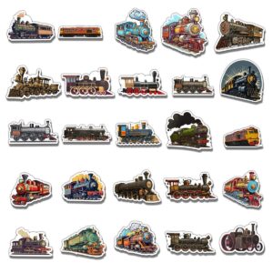 50 Pack Pcs Vintage Train Stickers for Water Bottles Waterproof Vinyl Laptop Luggage Scrapbooking Transportation Sticker Packs Bulk Set Adults Teens Boys Aesthetic Small Decals