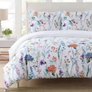 Royal Tradition 2pc 100% Cotton Duvet Cover Set (Twin/Twin XL) Thalia Floral Comforter Cover with Pillow Sham