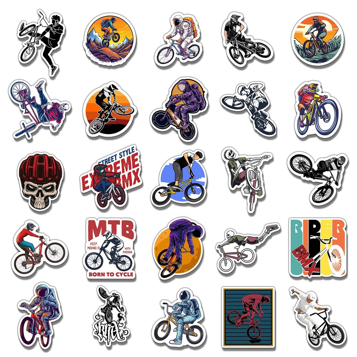 50 Pack Pcs BMX Bike Stickers for Water Bottles Waterproof Vinyl Laptop Luggage Scrapbooking Transportation Biking Sticker Packs Bulk Set Teens Adults Boys Aesthetic Small Decals