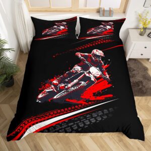 motorcycle bedding duvet cover set full size dirt bike bedding set for boys decor extreme sports comforter cover set microfiber red black bedspread cover motorbike bedroom bedclothes