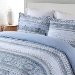 Royal Tradition 3pc 100% Cotton Duvet Cover Set (King/Calking) Medallion Blue Comforter Cover with Pillow Shams